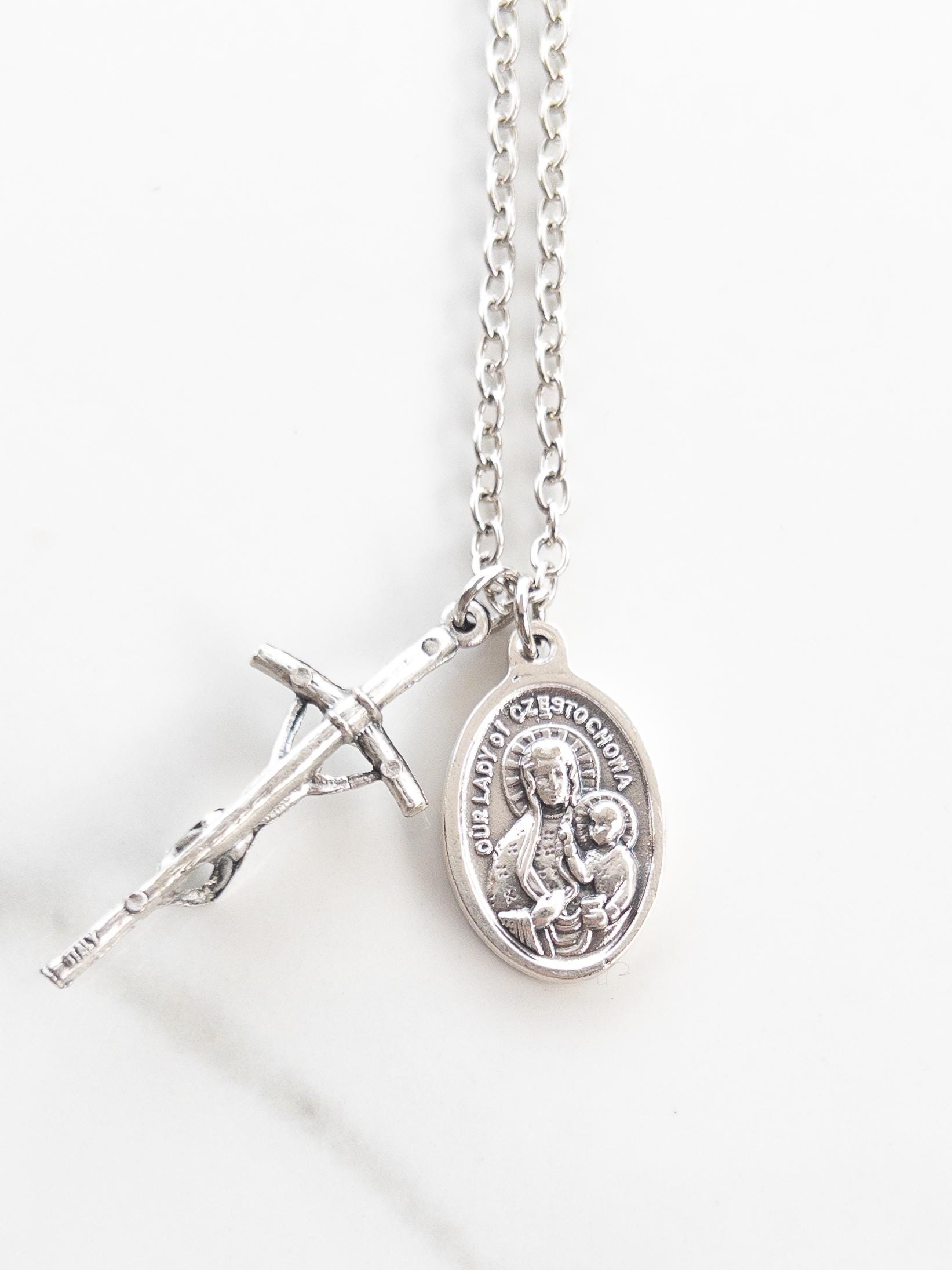 St. John Paul II Medal Necklace - Pope JPII Crucifix - Catholic ...