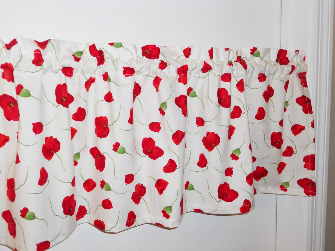 Red Poppy Valance, Spring Summer Curtain, Kitchen Cottage Farmhouse ...