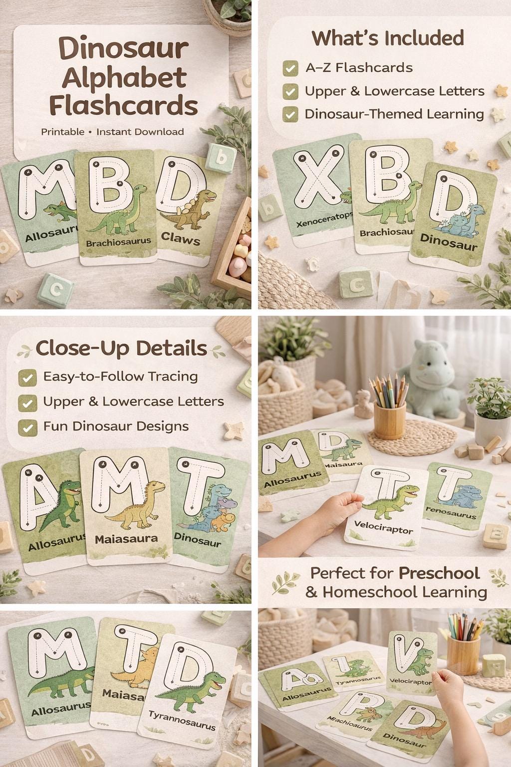 Dinosaur Alphabet Flashcards Printable | ABC Cards for Kids | Preschool ...