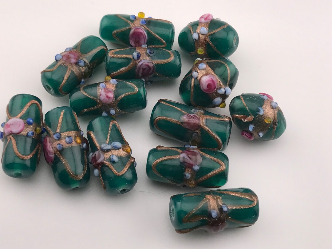 Six Beautiful Vintage Ornate Dark Green Lampwork Glass Wedding Cake ...
