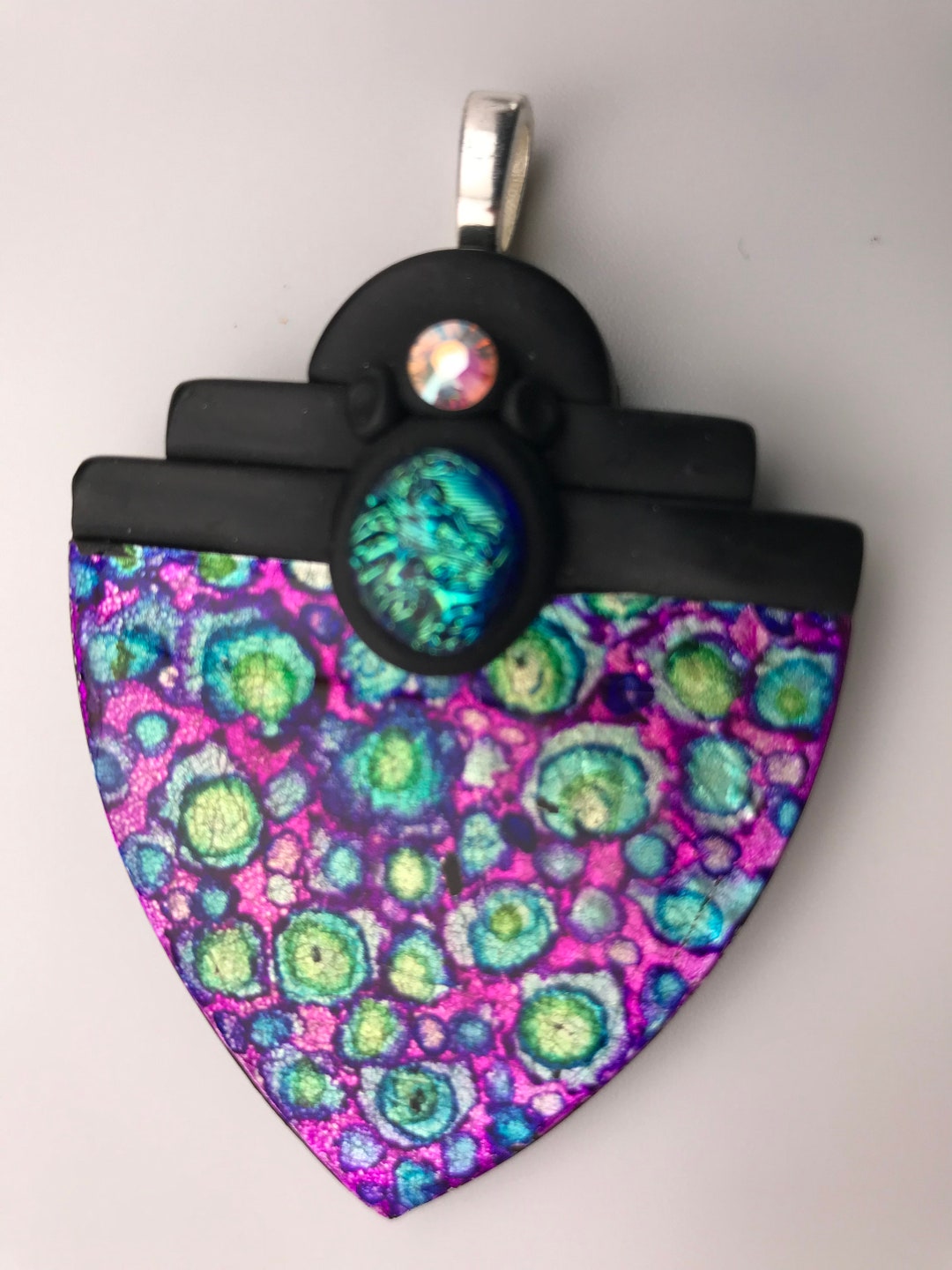 Uniquely Gorgeous Polymer Clay Shield-shaped Pendant Made by the Artist ...