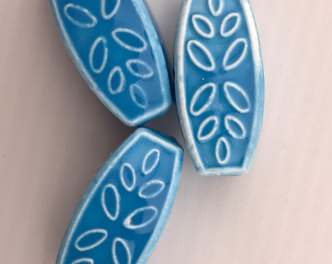 Six Gorgeous Blue Ceramic Beads With Raised Detail 30 X 13 Mm - Etsy