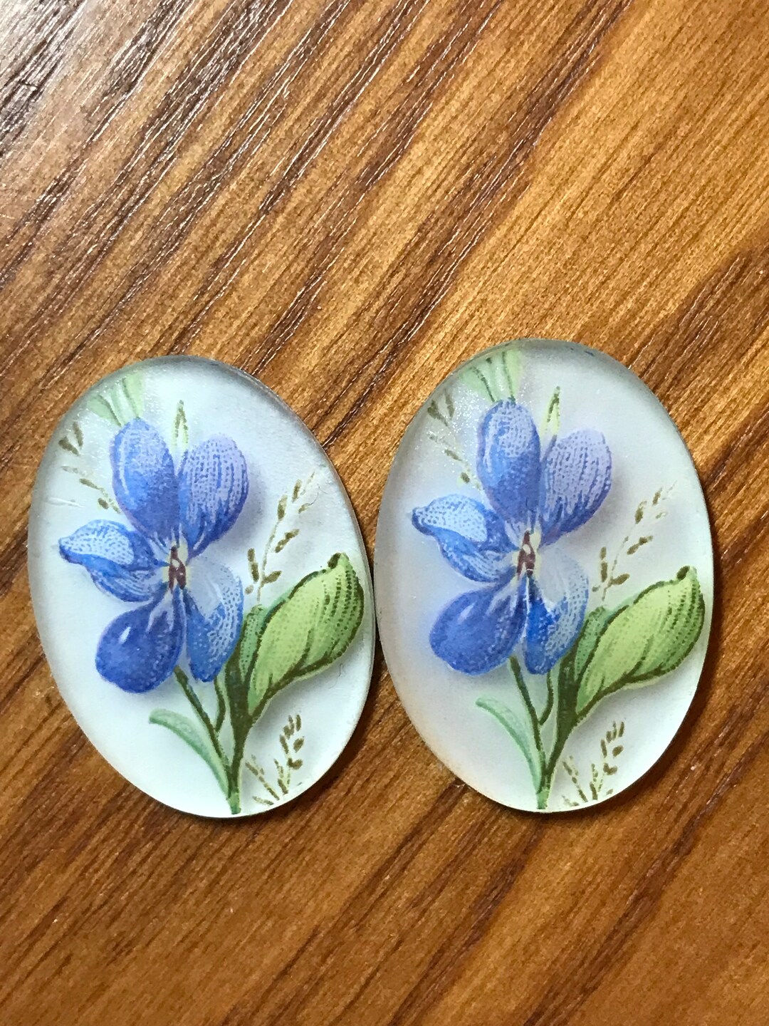 Two Gorgeous German Plastic Porcelain Decal Painting of Violets - Oval ...