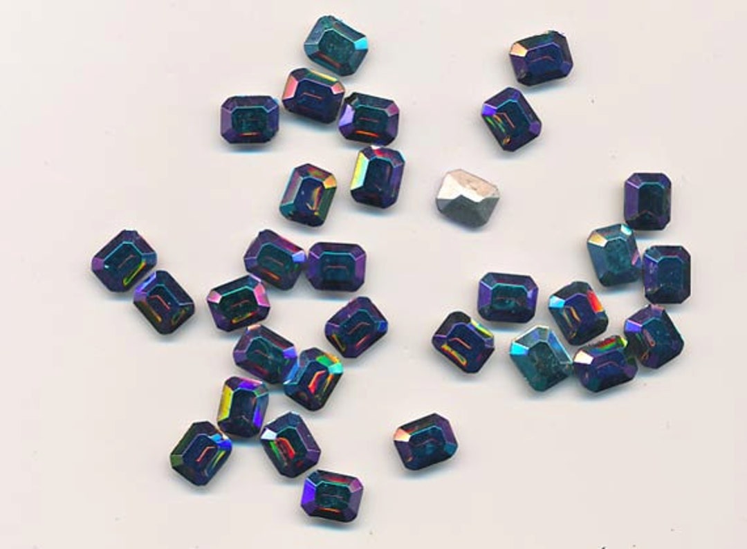 25 Emerald-cut Vintage Glass Iridescent Stones - Flashing Purple, Blue ...