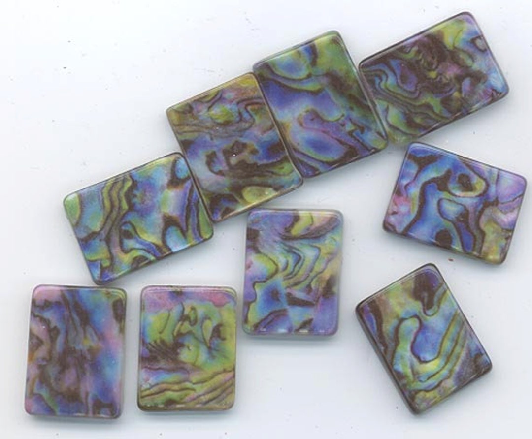Ten Dazzling Rainbow Faux Abalone Beads Smaller Flat Rectangles 20 X 15 ...