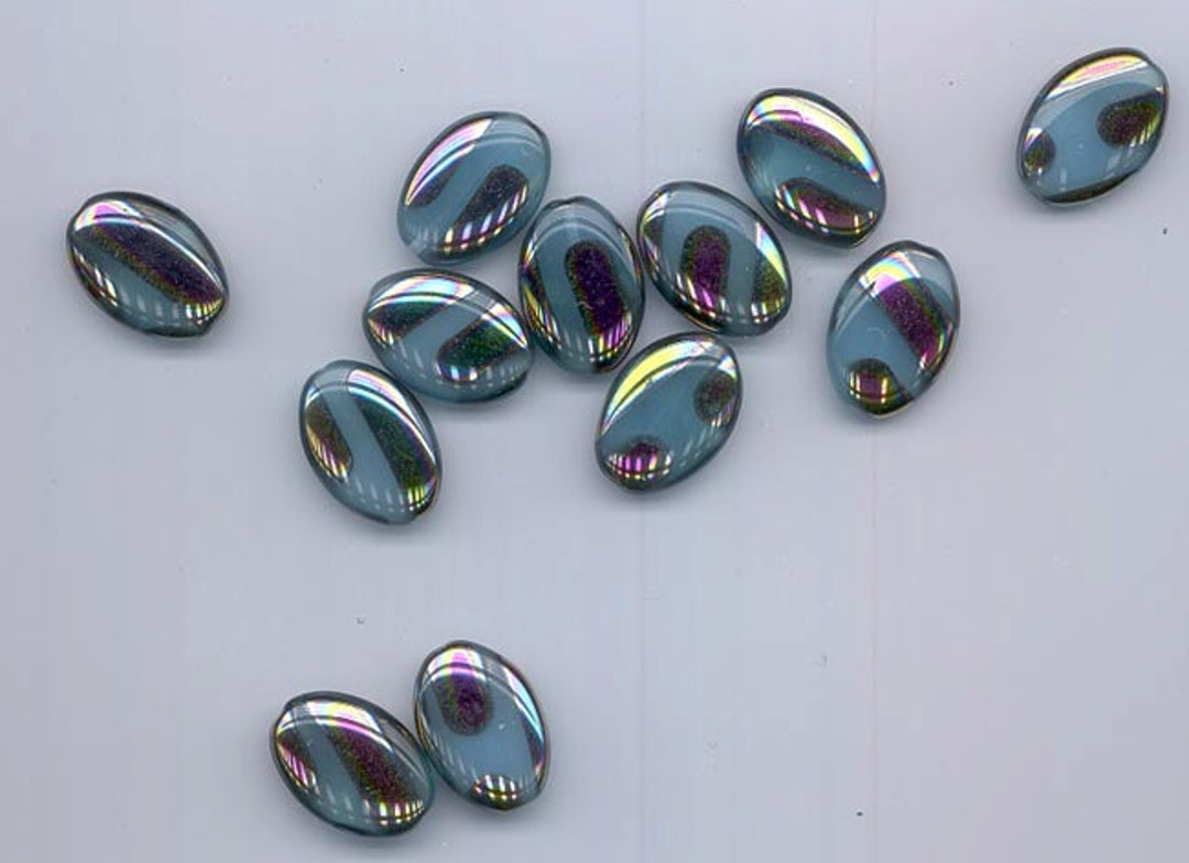 Eight Stunning Czech Preciosa Glass Peacock Beads Opalescent Aqua With ...