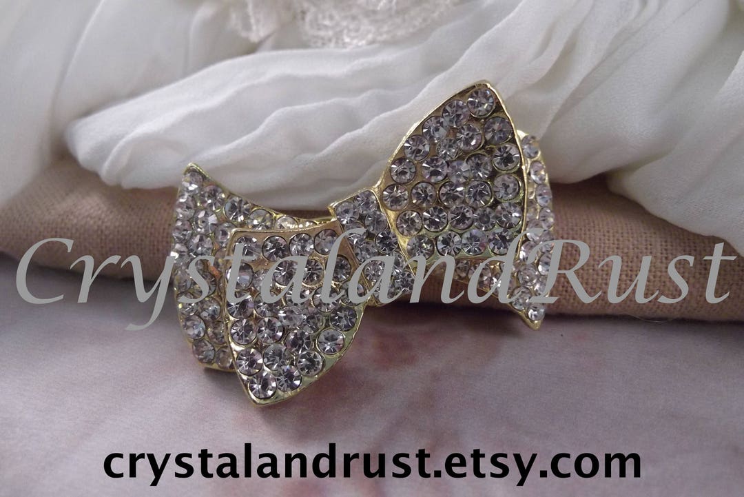 1 Gorgeous Large Rhinestone Bow Brooch --- Gold Tone --- BR019 - Etsy