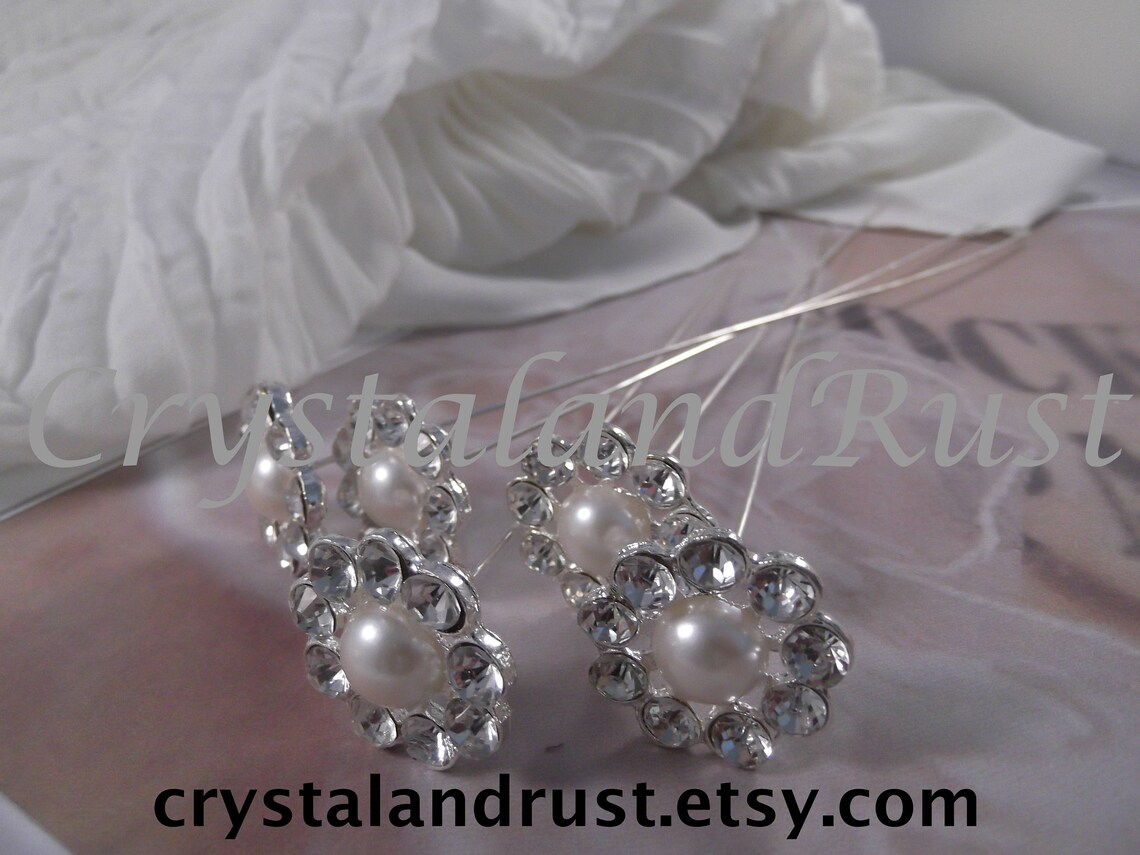 Rhinestone & Pearl Floral Picks --- Silver --- 5 Pieces - Etsy