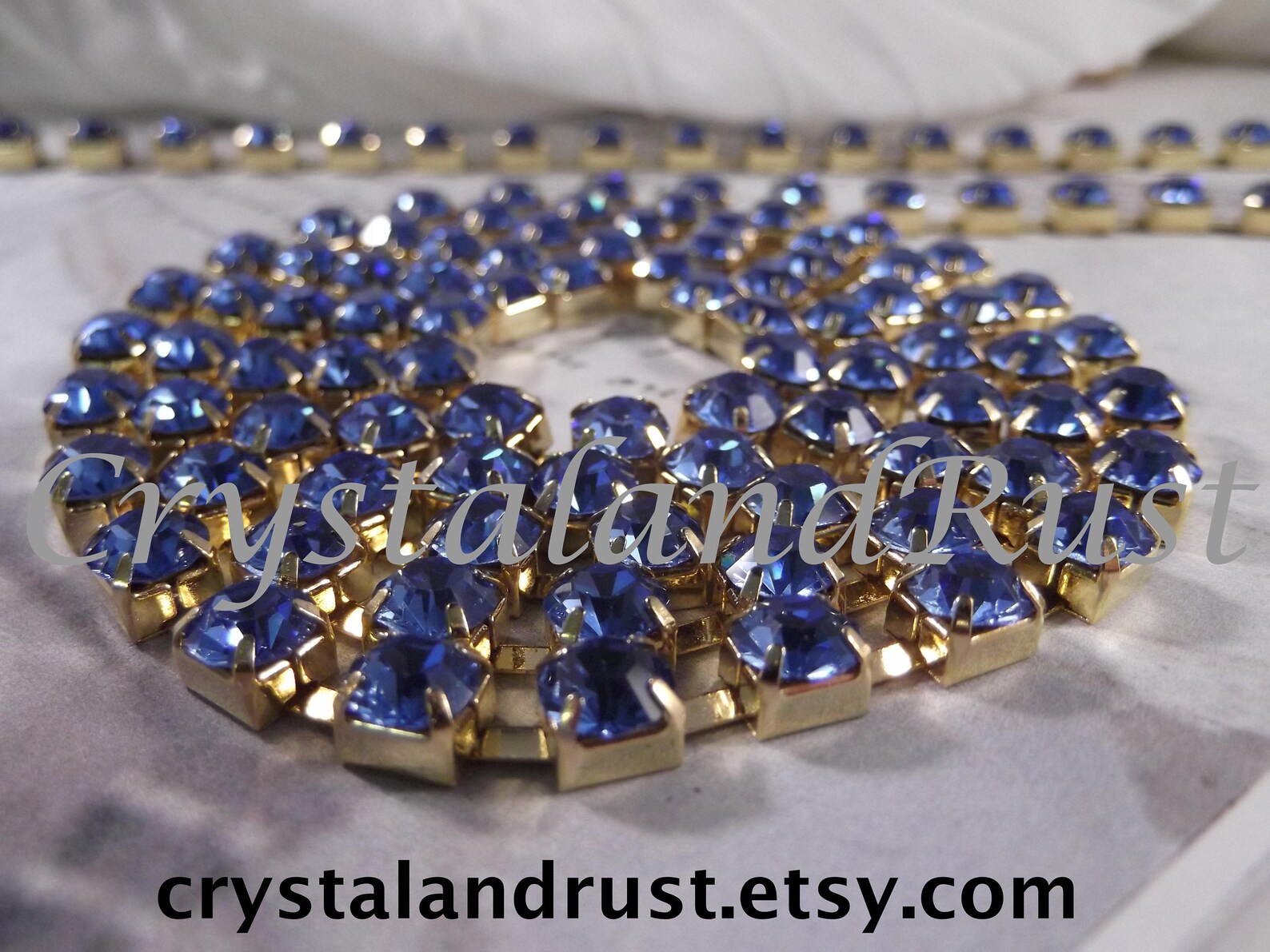 6mm Capri Blue Rhinestone Cup Chain Gold Base Metal 1 | Etsy