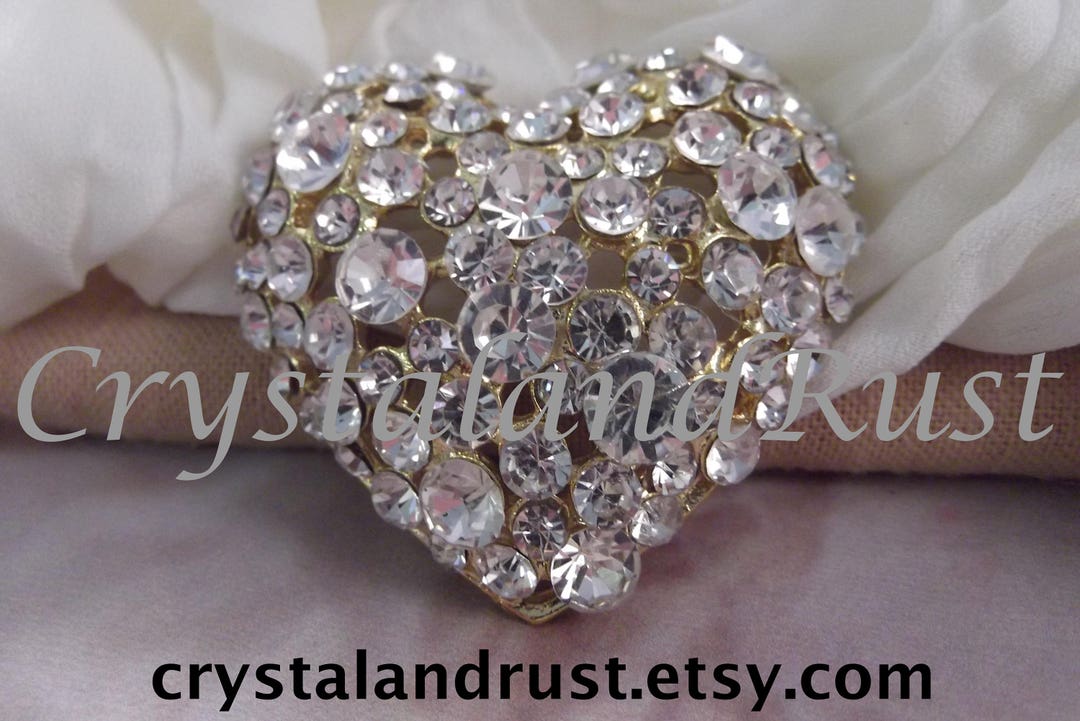 1 Beautiful Large Rhinestone Heart Brooch --- Gold Tone --- BR018 - Etsy