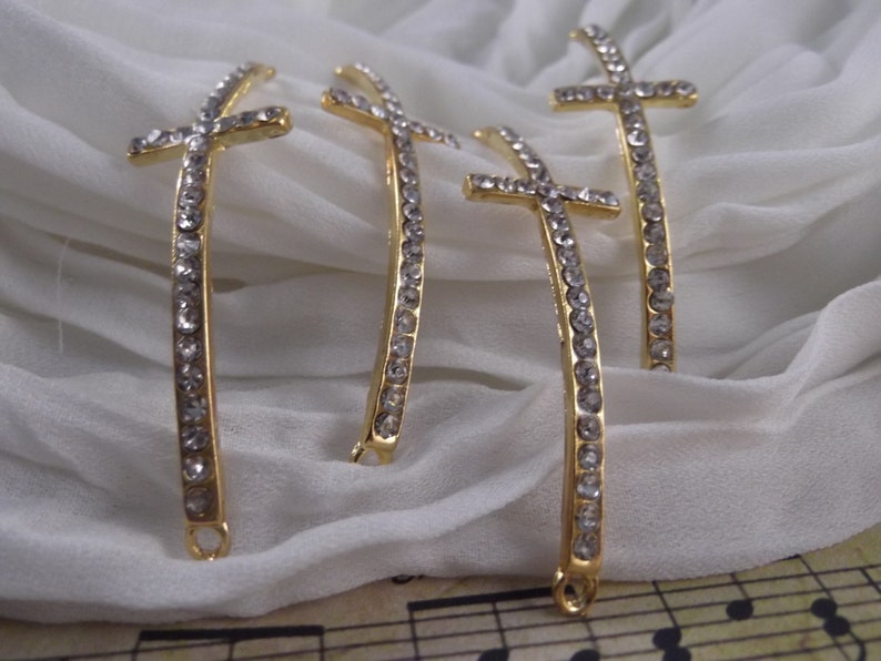 4pc. Set Long Thin Cross Bracelet Connectors ---- Gold Color --- RS102G ...