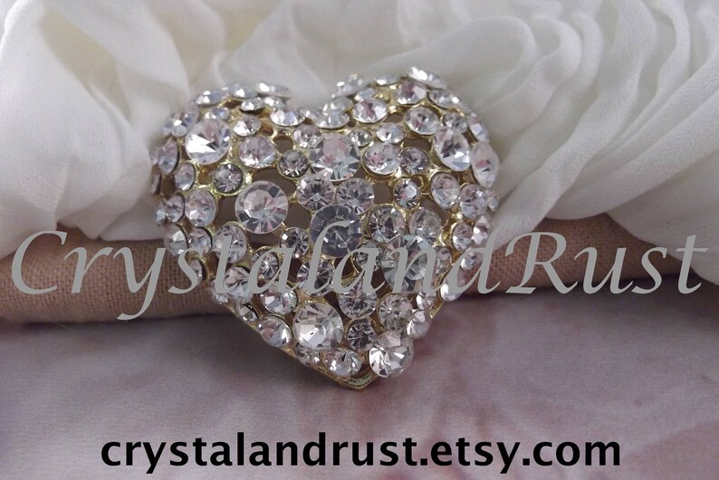 1 Beautiful Large Rhinestone Heart Brooch Gold Tone - Etsy