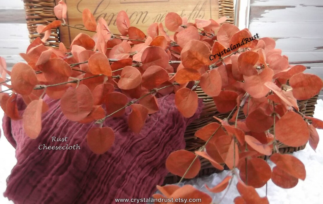 Dark Rust Eucalyptus Stem Artificial Silk Flowers Foliage Wedding ...
