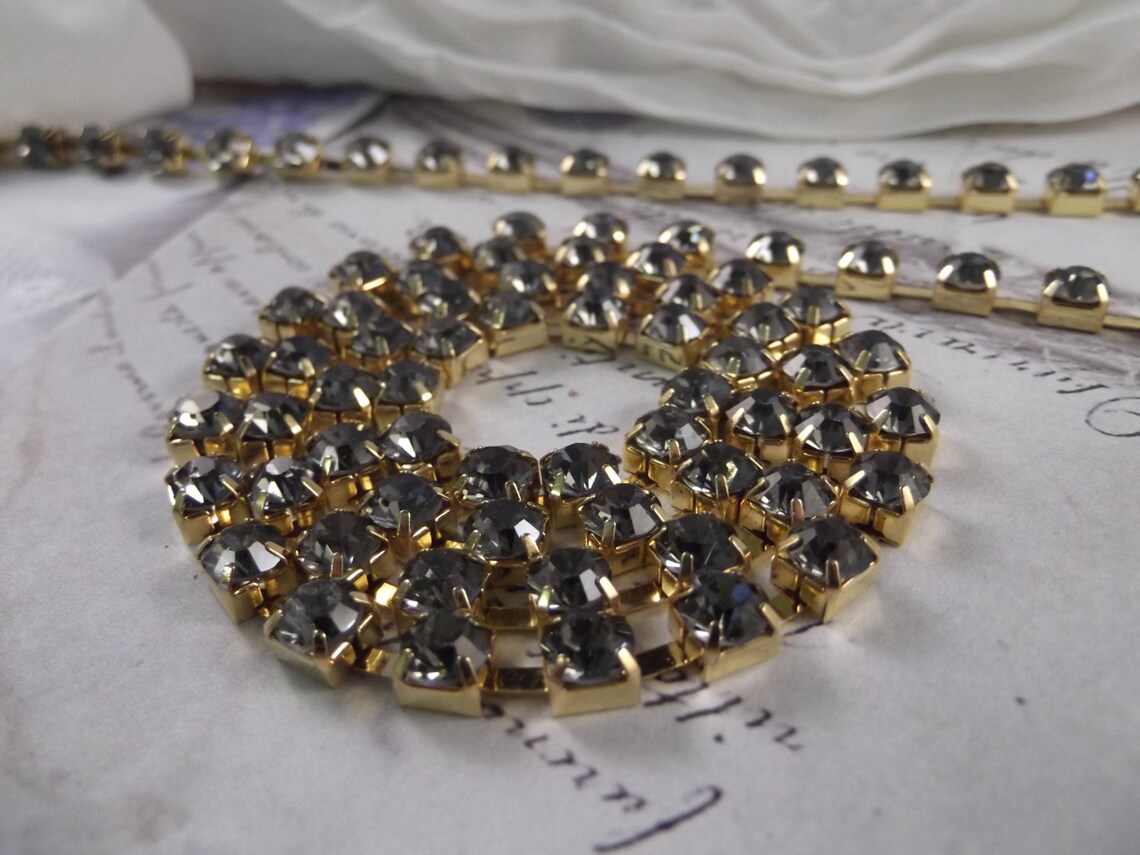 6mm Black Diamond Rhinestone Cup Chain Gold Base Metal | Etsy