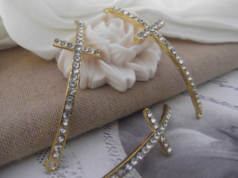4pc. Set Long Thin Cross Bracelet Connectors ---- Gold Color --- RS102G ...