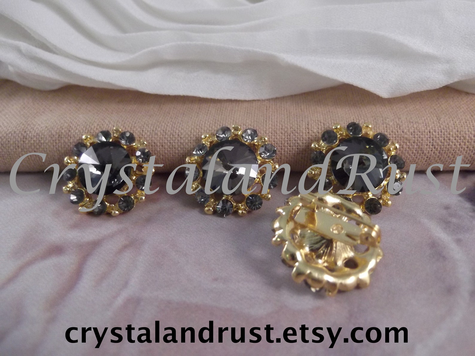 3 Round Black Diamond Rhinestone Small Brooch Gold Tone | Etsy