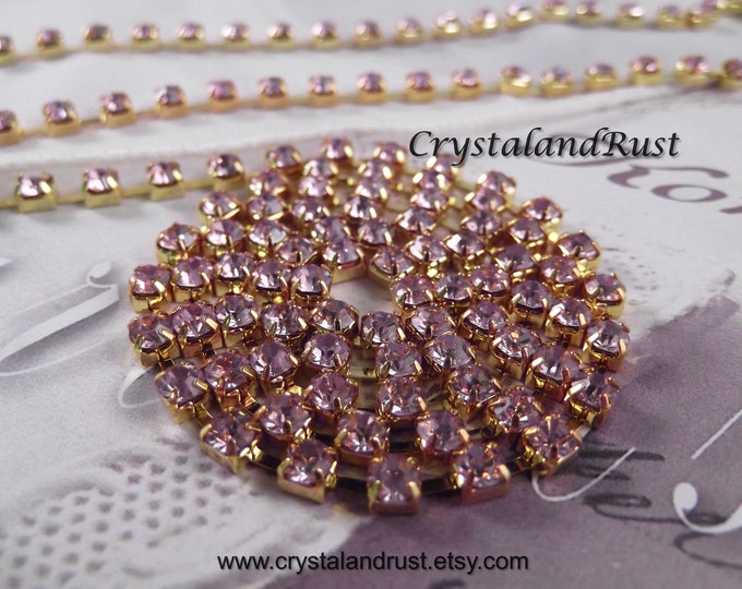 4mm Light Rose Rhinestone Cup Chain Gold Base Metal 1 Yard 36 Inch - Etsy