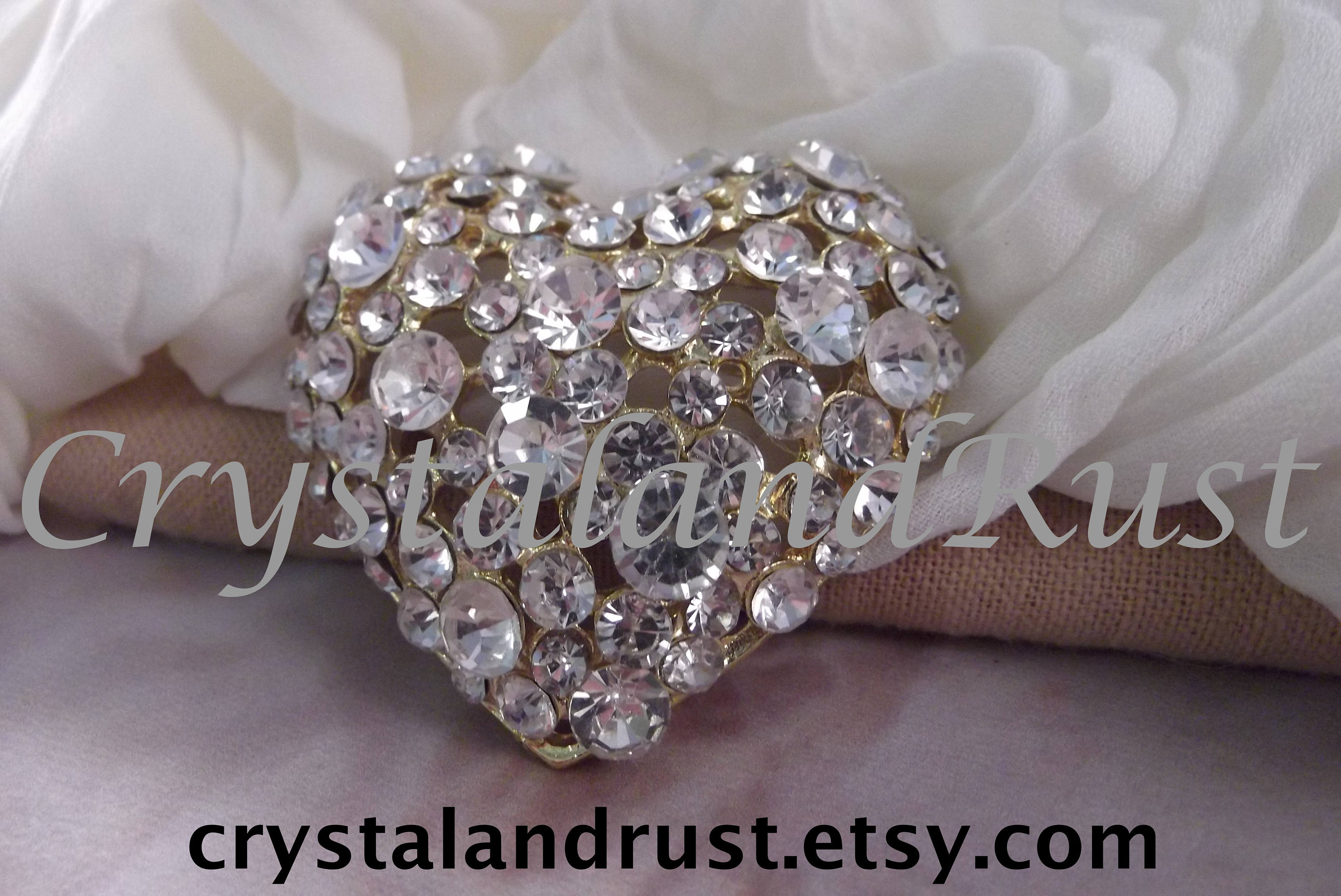 1 Beautiful Large Rhinestone Heart Brooch Gold Tone - Etsy