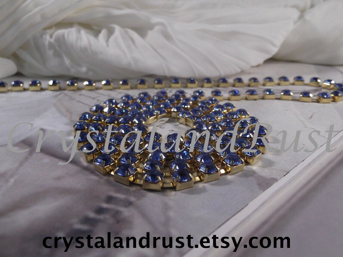 6mm Capri Blue Rhinestone Cup Chain Gold Base Metal 1 | Etsy