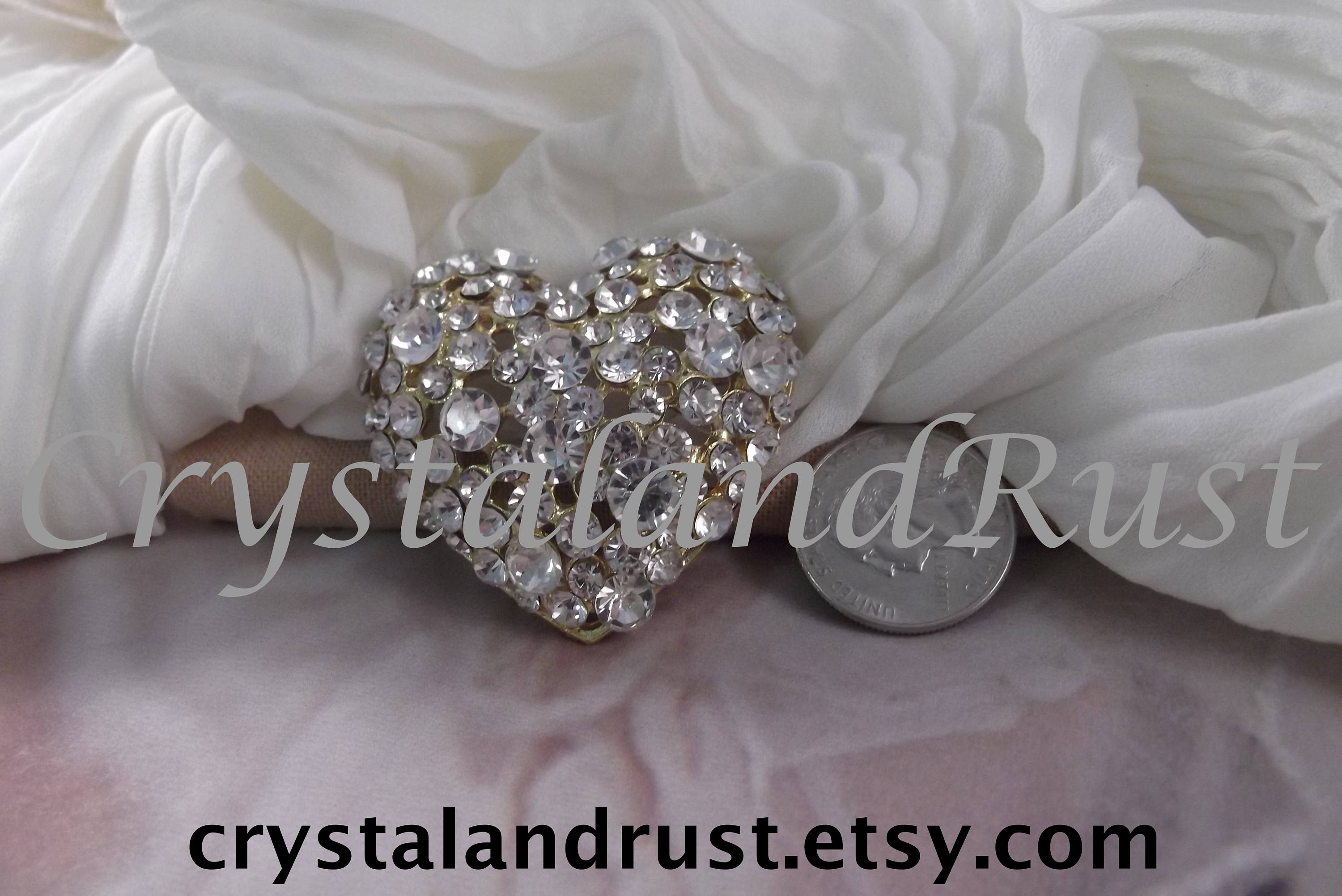 1 Beautiful Large Rhinestone Heart Brooch Gold Tone | Etsy