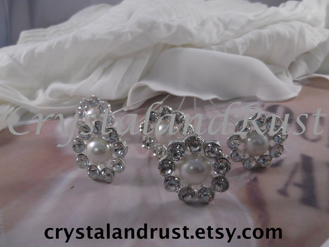 Rhinestone & Pearl Floral Picks --- Silver --- 5 Pieces - Etsy