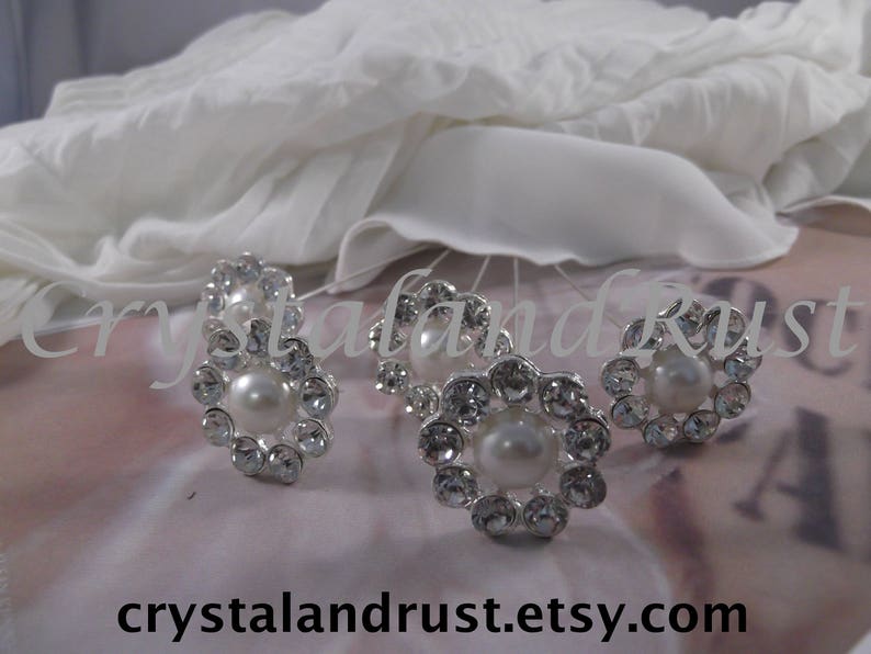 Rhinestone & Pearl Floral Picks --- Silver --- 5 Pieces - Etsy