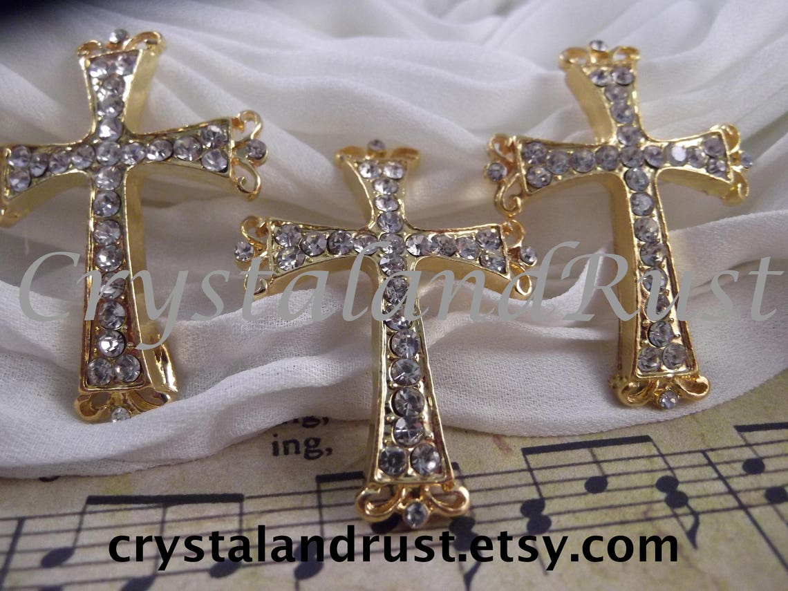 3pc. Set Scrolled Cross Bracelet Connectors --- Gold Color ---- RS401G ...