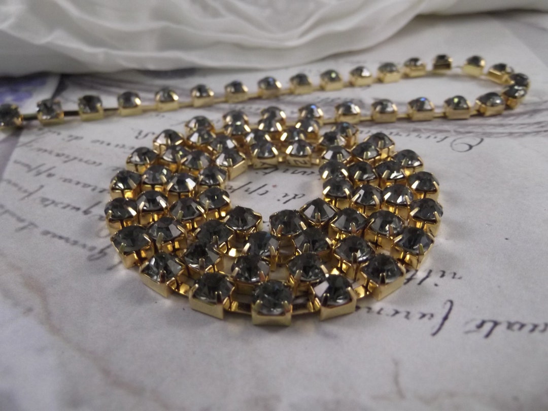 6mm Black Diamond Rhinestone Cup Chain Gold Base Metal 1 Yards 36 Inch ...