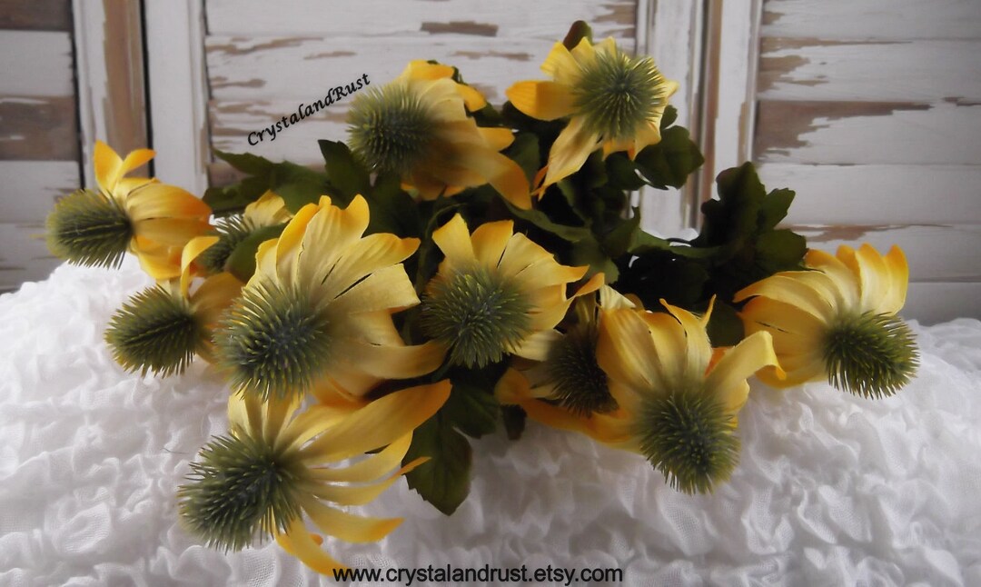 Yellow Black-eye Susan Bush - Artificial Silk Flowers - Foliage ...