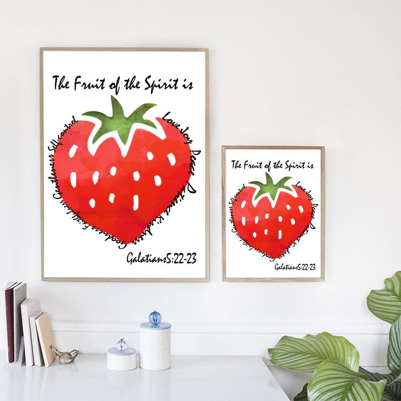 Strawberry Fruit of the Spirit, Christian, Water Color, Digital Print ...