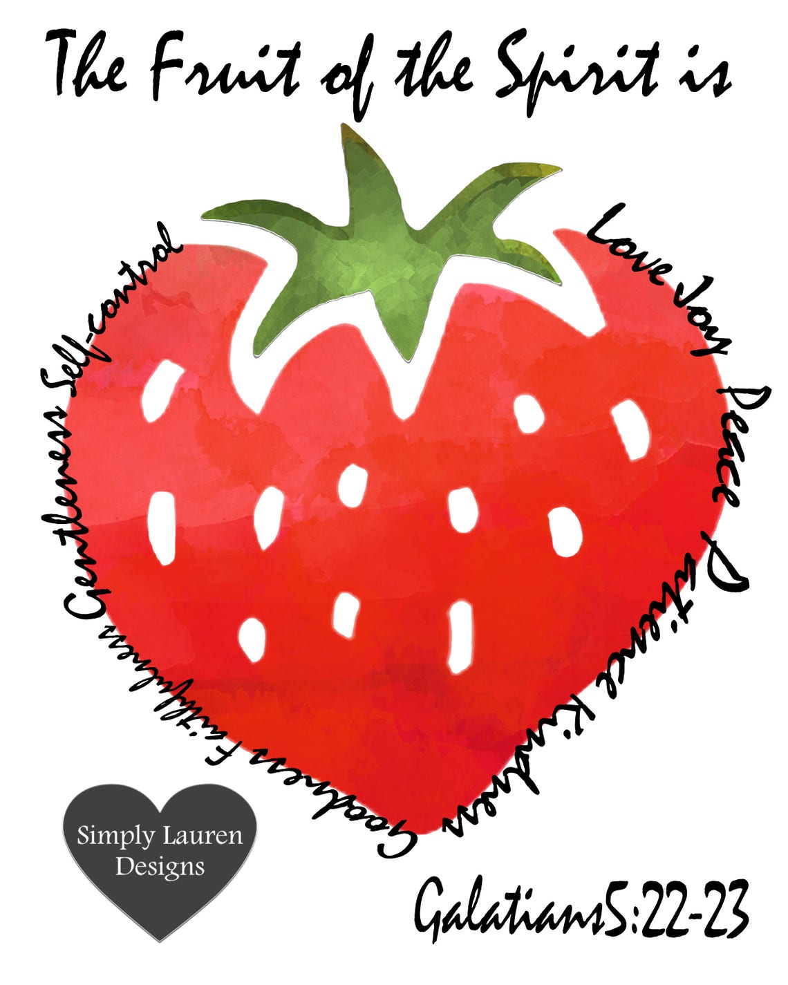 Strawberry Fruit of the Spirit, Christian, Water Color, Digital Print ...