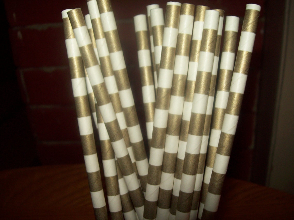 New Gold & White Circle Paper Drinking Straws 25 - Etsy