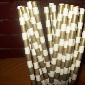 New Gold & White Circle Paper Drinking Straws 25 - Etsy