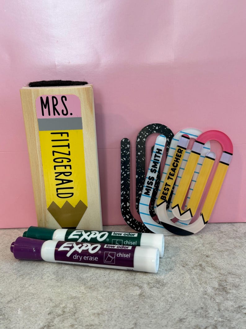 Personalized Teacher Eraser & Bookmark Set | Custom Name Desk ...