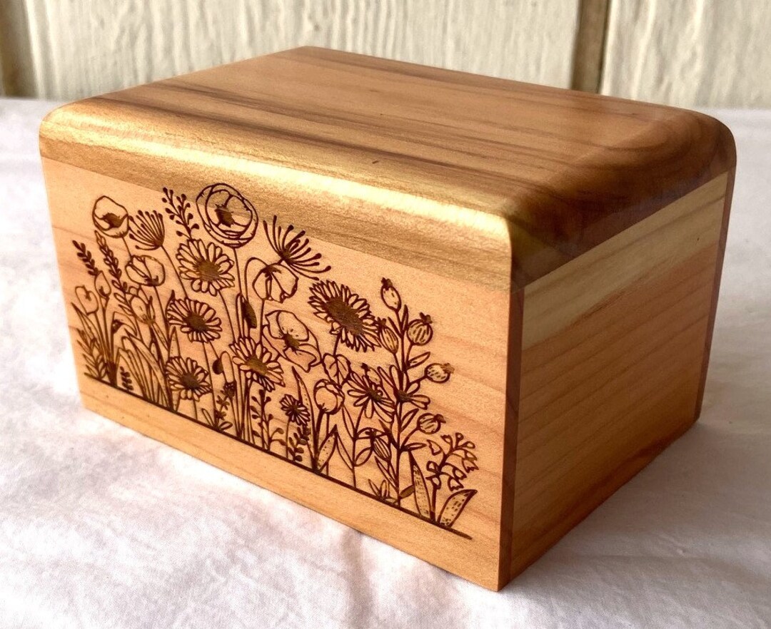 Small Wood Pet Cremation Urn - Laser Engraved Flower Urn - Etsy
