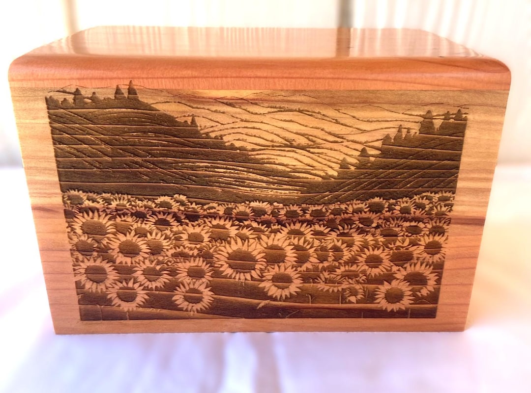 Engraved Sunflower Field Wood Cremation Urn: Adult Memorial - Etsy