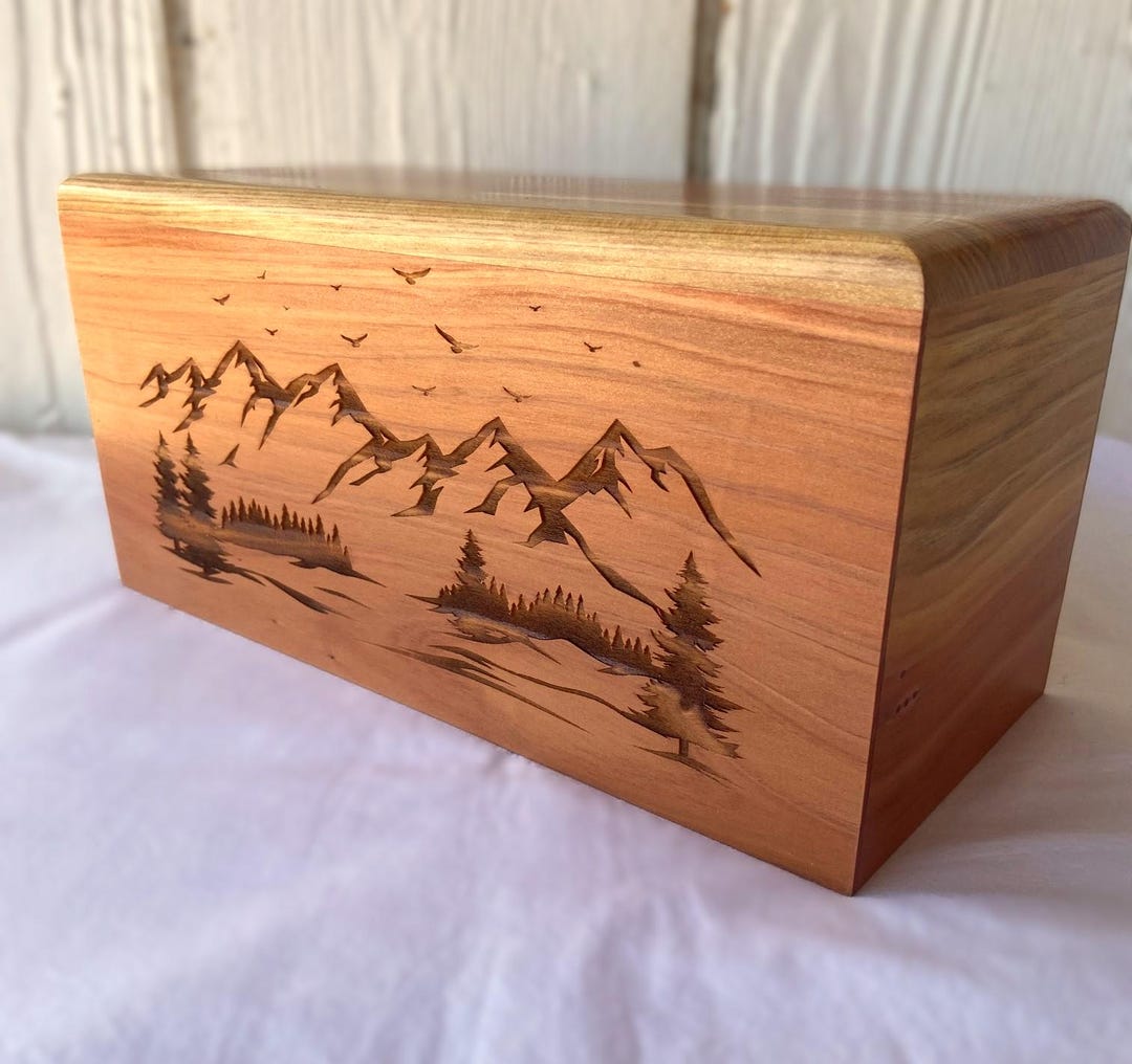 Adult Wood Cremation Urn, Laser Engraved Urn Mountain Scene - Etsy