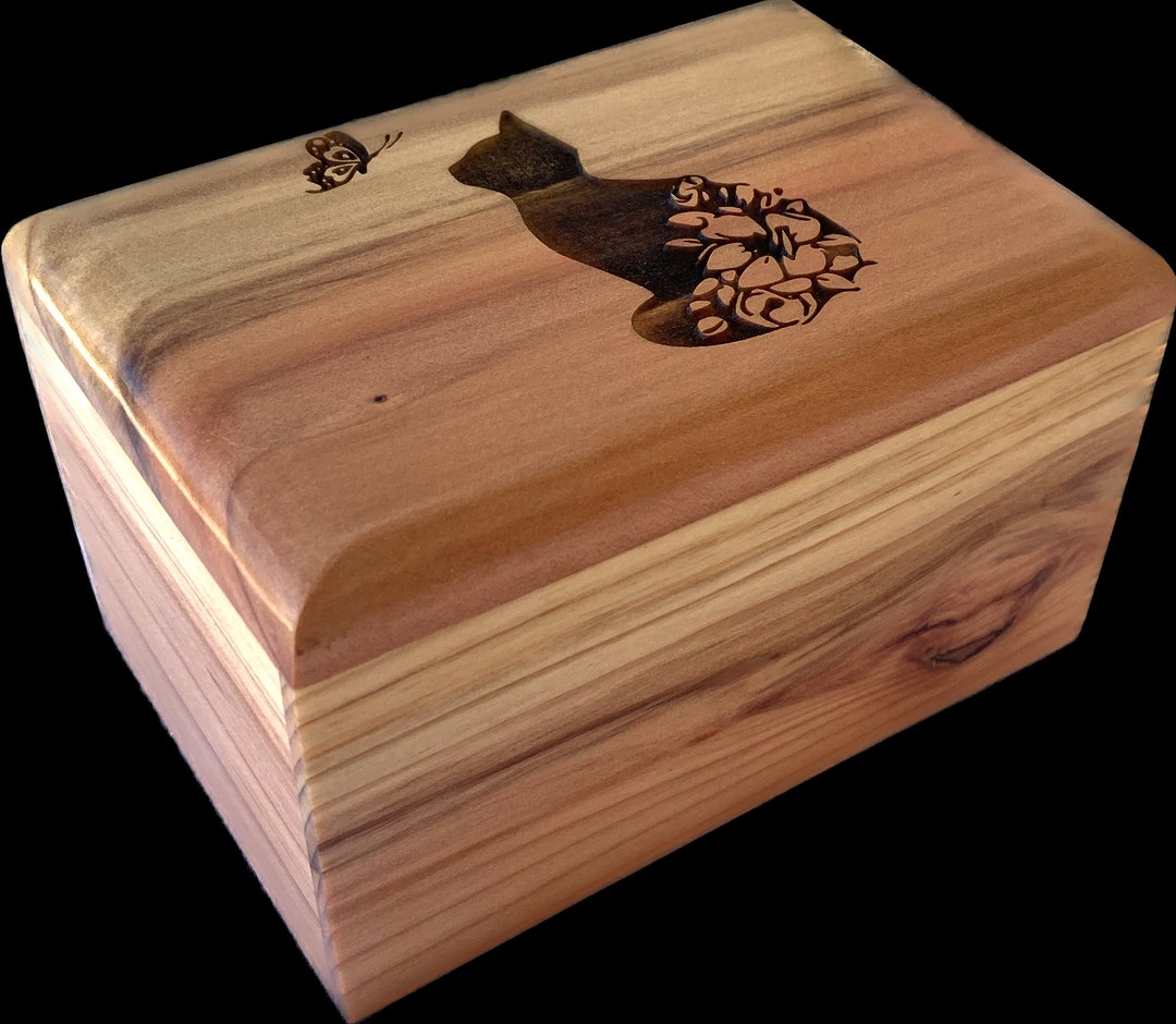 Engraved Wood Cat Urn: Small Pet Cremation Box - Etsy