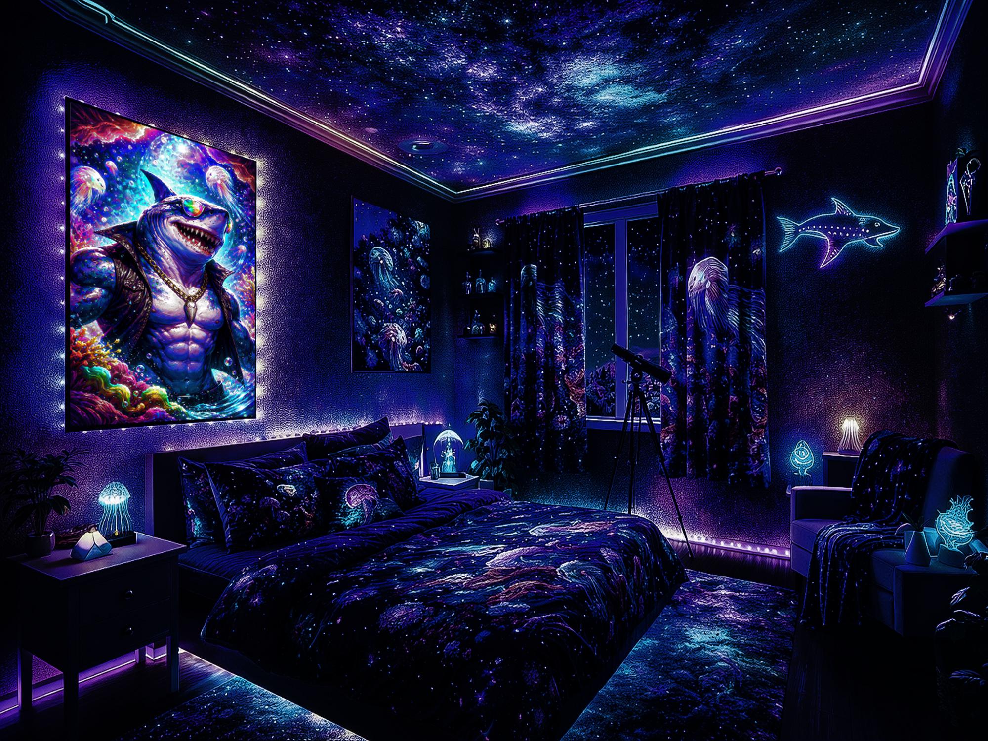 Psychedelic Shark Poster | UV Reactive Ocean Art (digital Download) - Etsy