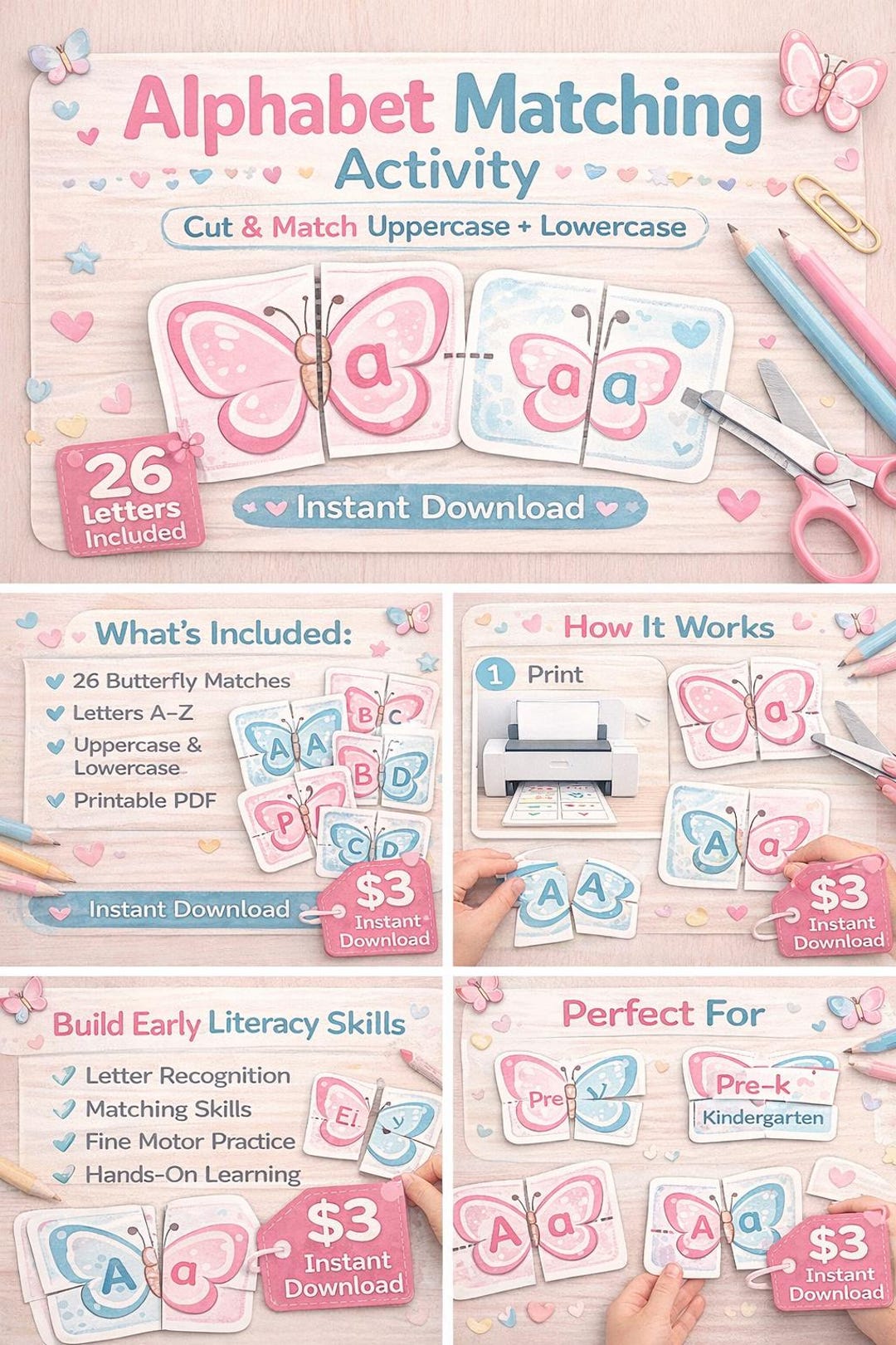 Alphabet Matching Activity | Butterfly Uppercase Lowercase Cut & Paste ...