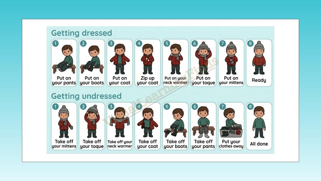 Getting Dressed Visual Schedule for Kids | Winter Clothing Routine ...