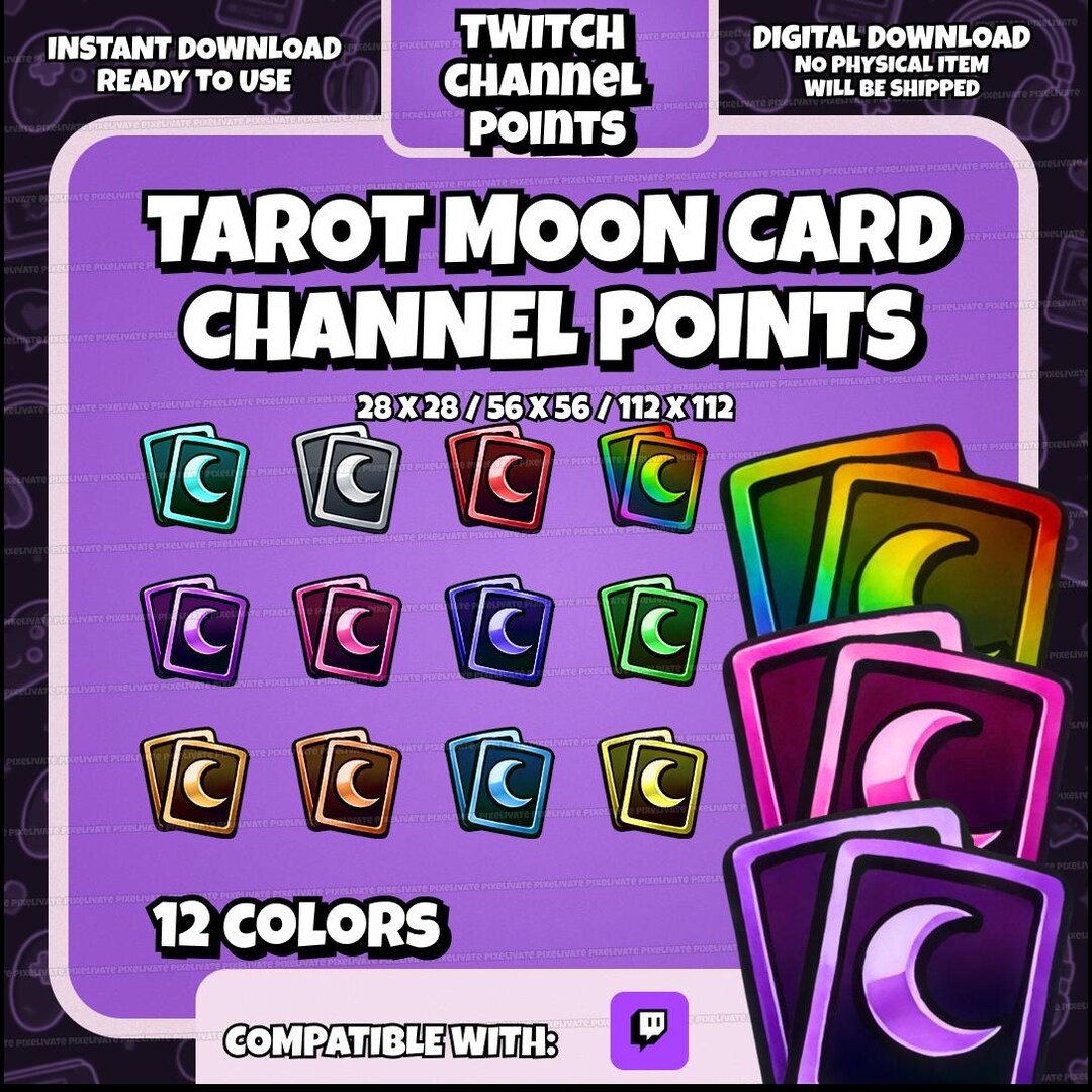 Tarot Moon Card Twitch Channel Points Icons – 12 Colors Pack – Stream ...