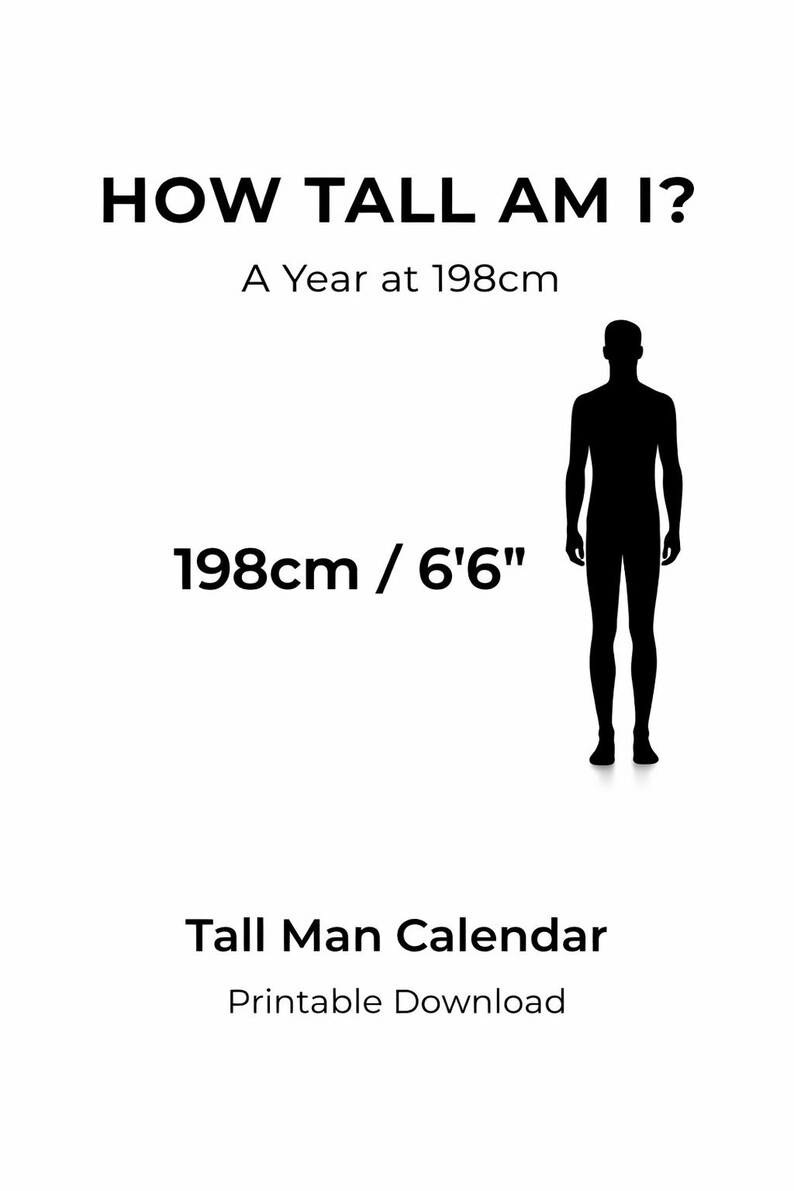 Custom Height Calendar Printable | Tall Person Calendar | Any Height ...
