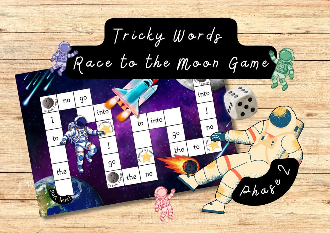 Race to the Moon Tricky Words Phonics Game - Phase 2 - Etsy
