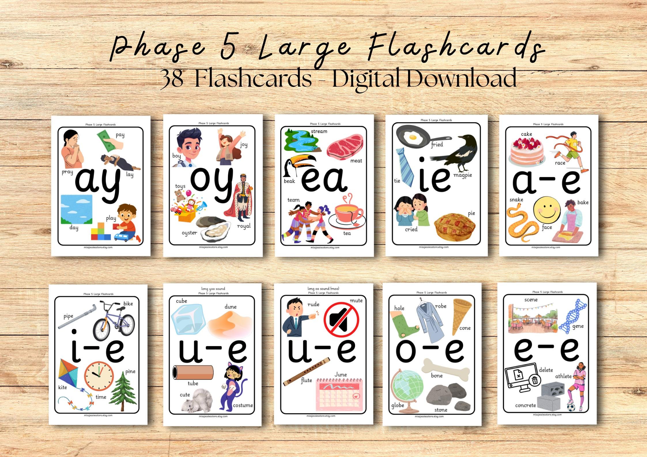 Phase 5 Phonics Large Flashcards Digital Download - Ink Friendly ...
