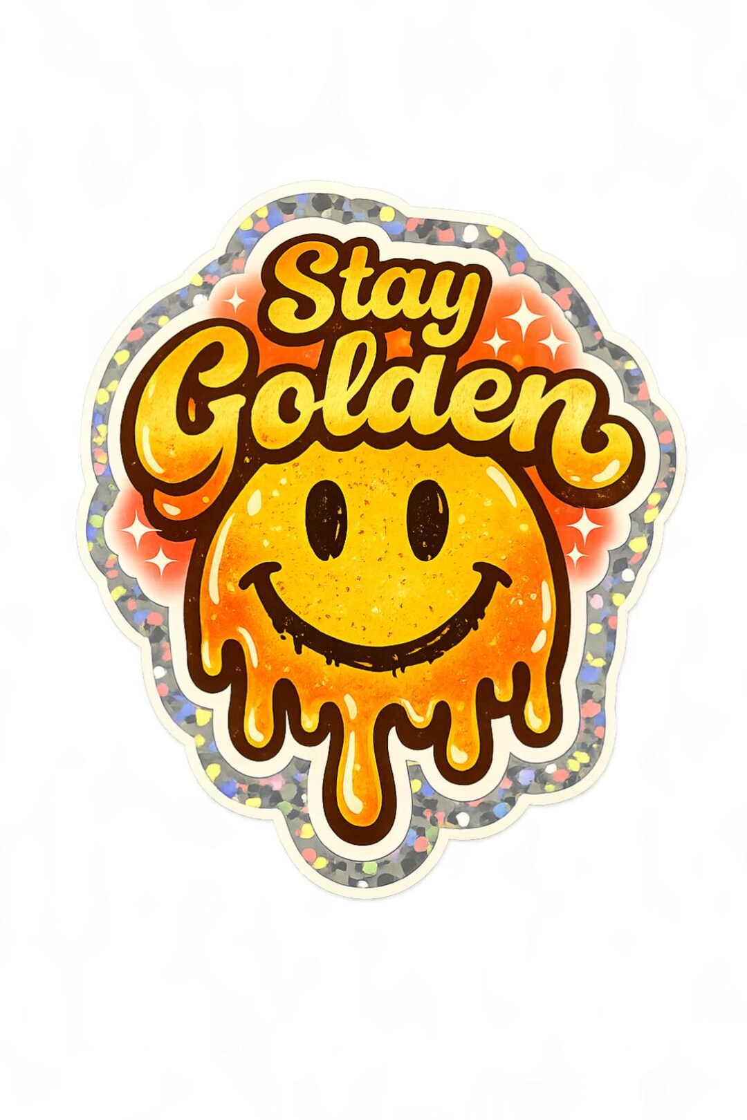 Retro Smiley Face Sticker – Funny Stay Golden Positive Quotes ...