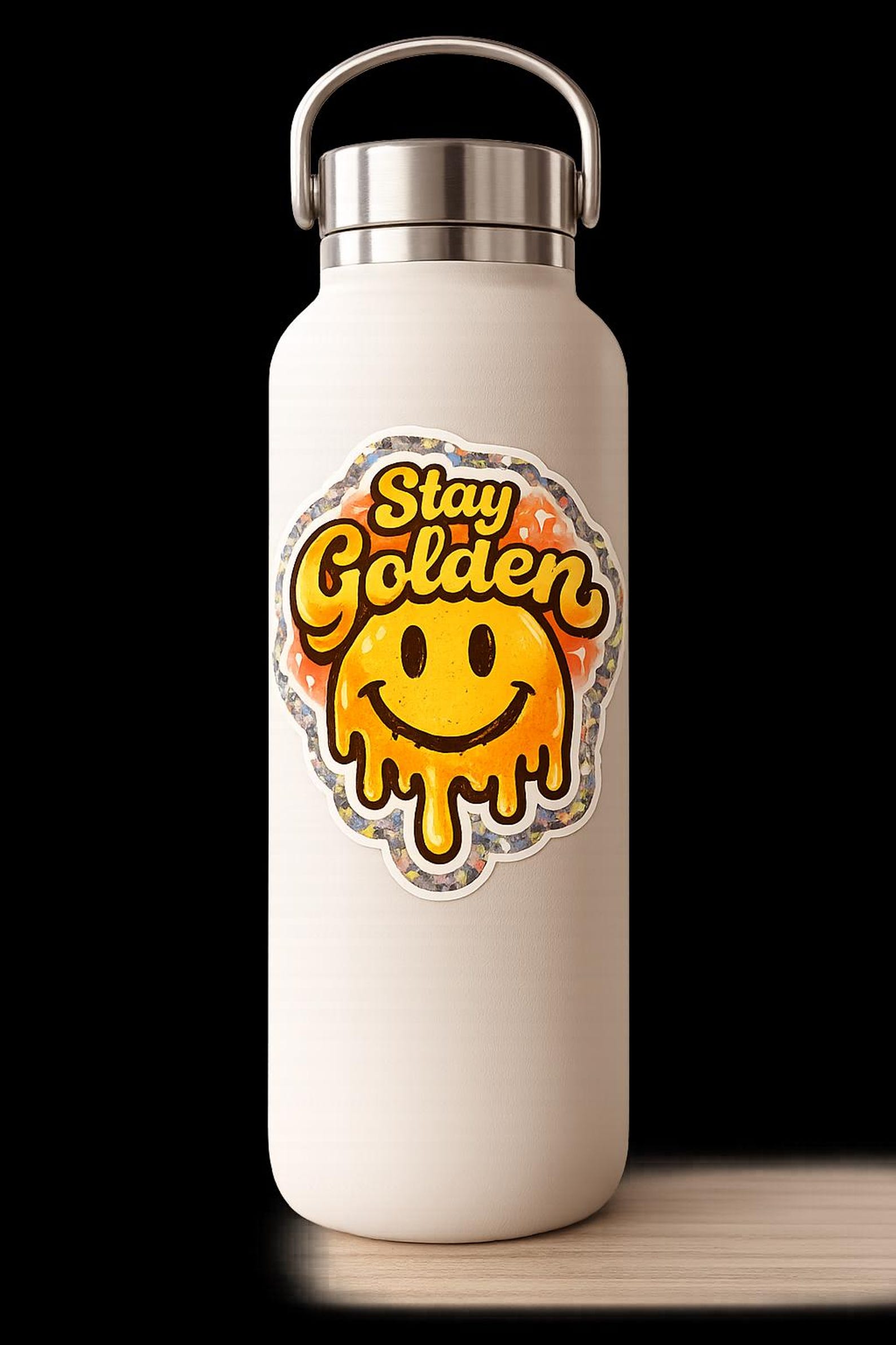 Retro Smiley Face Sticker – Funny Stay Golden Positive Quotes ...
