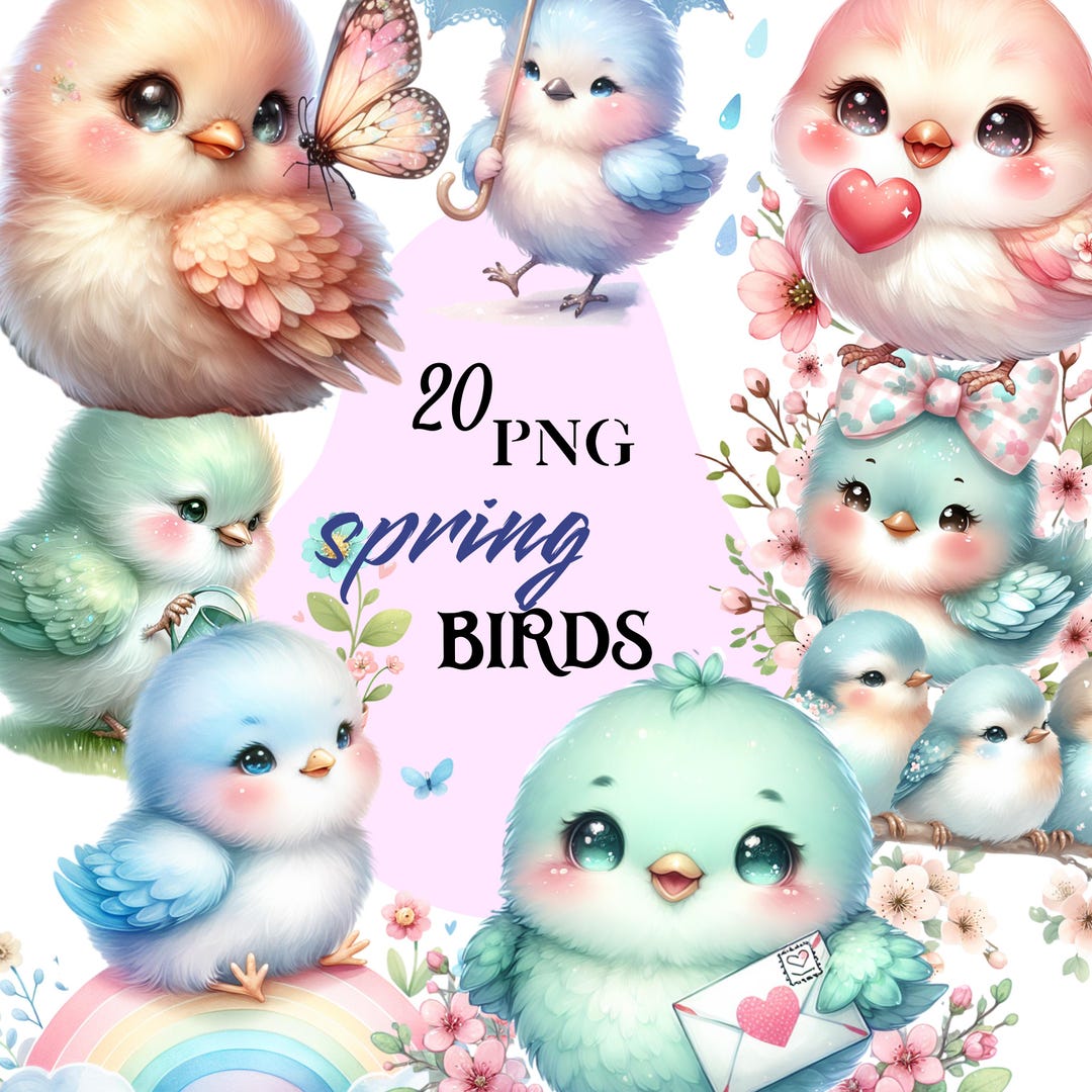 Watercolor Spring Birds Clipart Bundle | 20 Baby Bird PNG Files ...