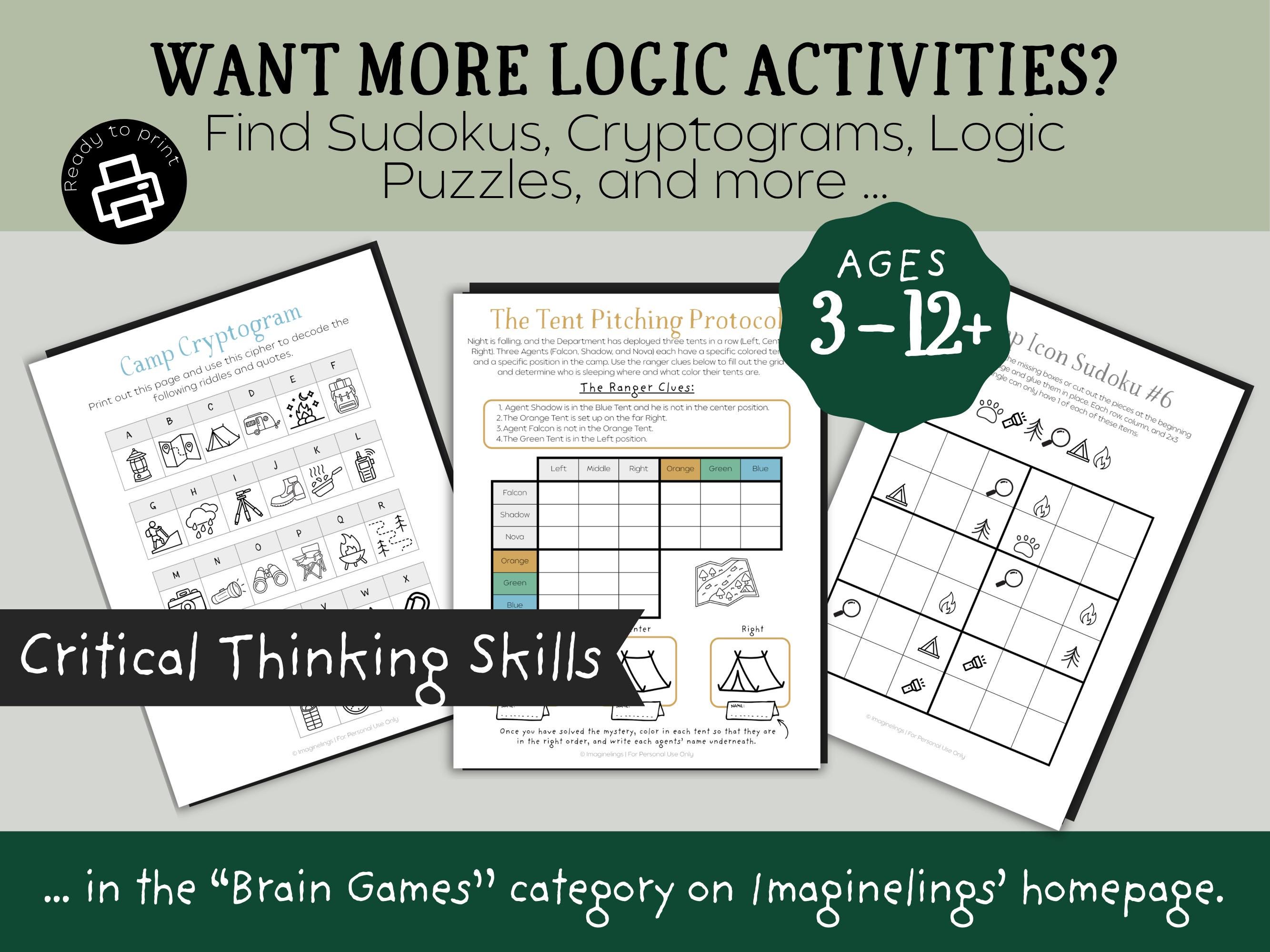 Logic Puzzles for Kids | Critical Thinking Skills | Camping Theme (A4 ...