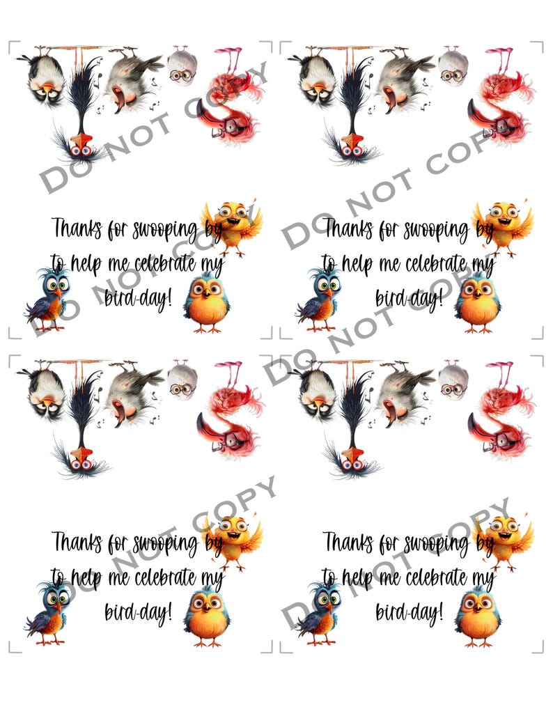Cute Bird "bird-day" Birthday Printable Party Favor Tags (.pdf ...
